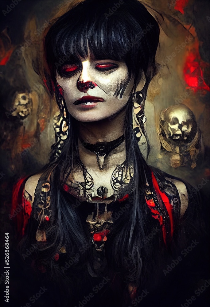 Gothic dystopian horror scene with a gothic fictional woman. Artistic ...
