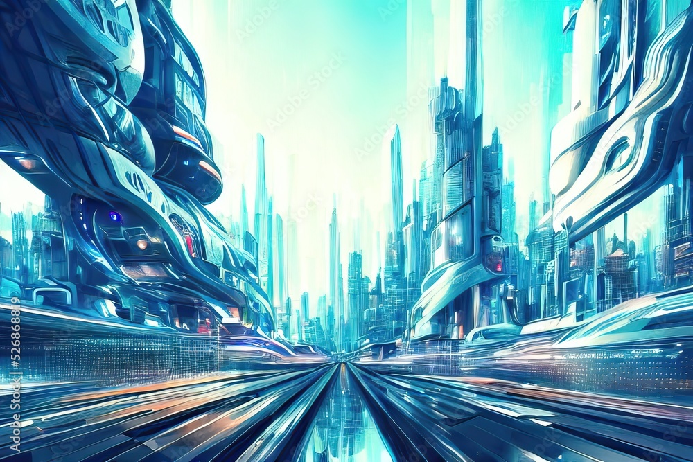 Futuristic alien city cityscape creative concept illustration with ...