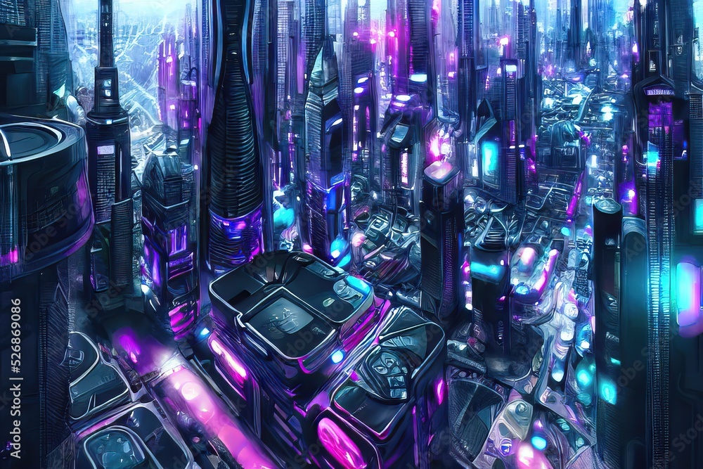 Futuristic megacity cyberpunk sci-fi or NFT virtual land is an own-able ...