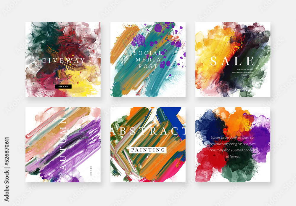 Social Media Posts with Hand Drawn Painting Backgrounds Stock Template ...