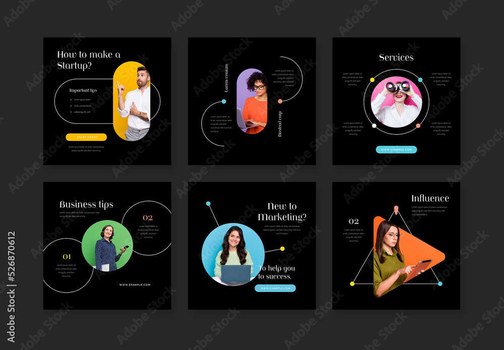 Dark Themed Social Media Layouts for Creative Agency Stock Template ...