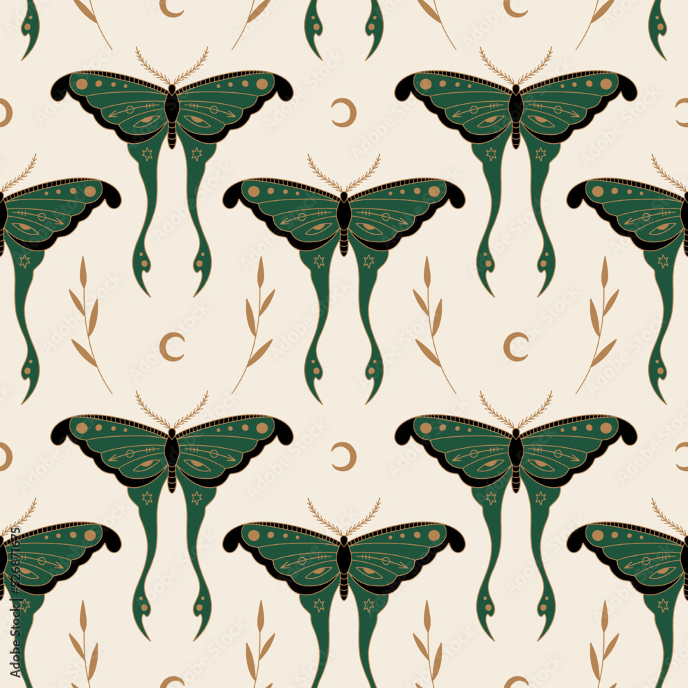 Magic luna moth celestial moon night butterfly magical vector and jpg ...