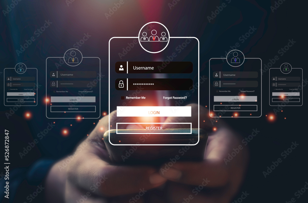 User typing login and password.Hand man use mobile phone for log in to ...
