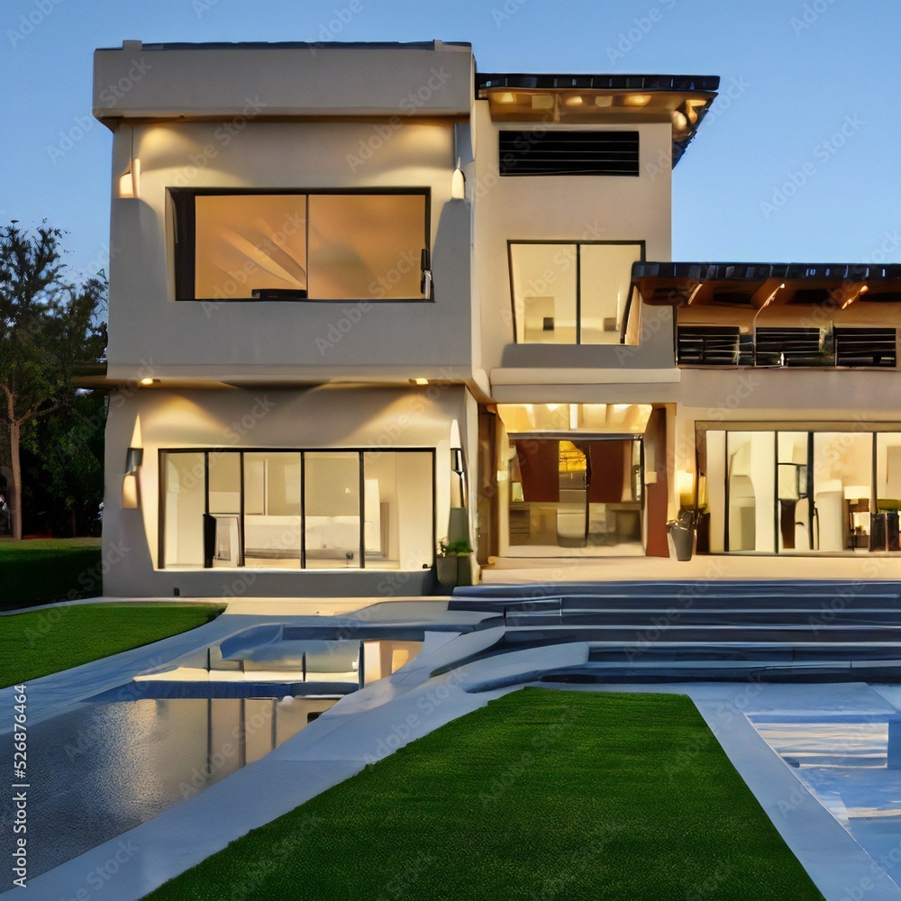 Modern Luxury Home Exterior Stock Illustration | Adobe Stock