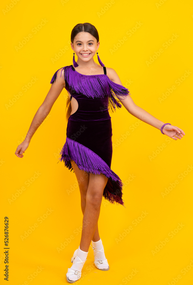 Beauty teenager female dancer is dancing wearing dress. Girl dancing ...