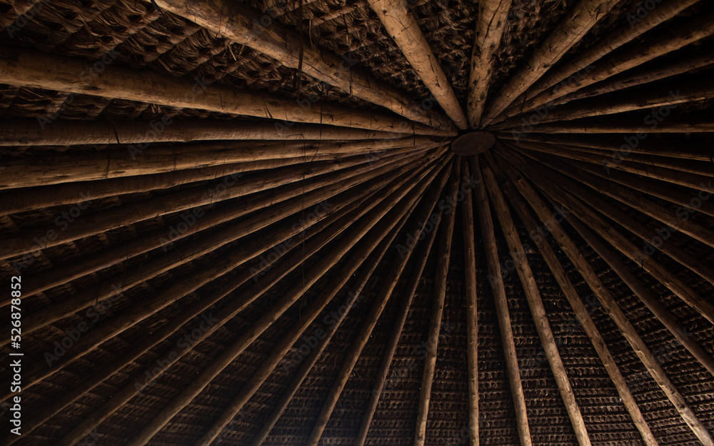 Indian roof house. Brazilian Native people architecture. Rustic house ...