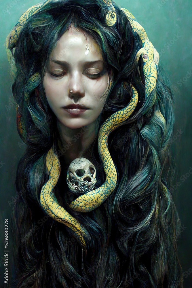 Gothic horror scene with a gothic fictional woman and snakes. Artistic ...