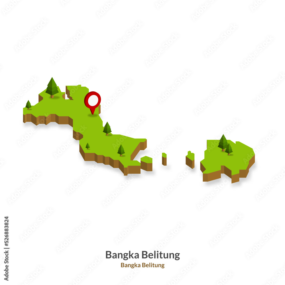 Isometric Map of Bangka Belitung Province, Indonesia. Simple 3D Map ...