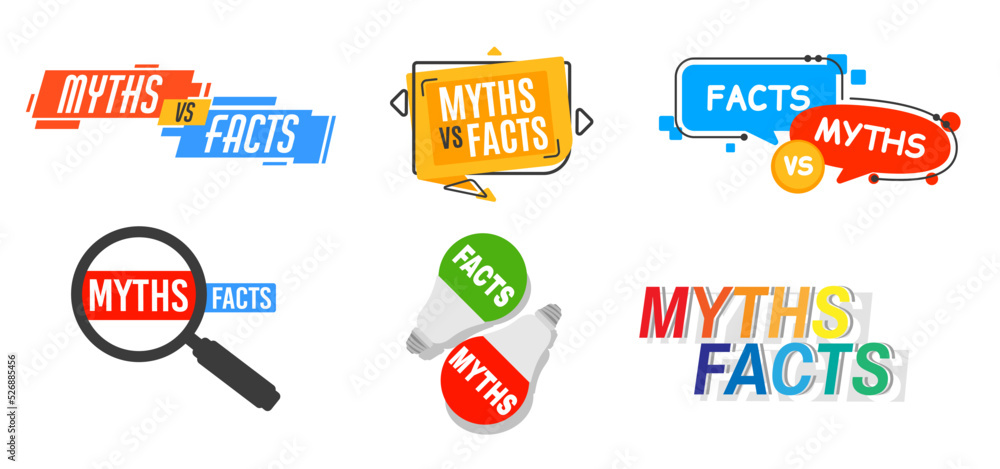 Myths vs facts icons. Truth and false, fact checking and fake news ...