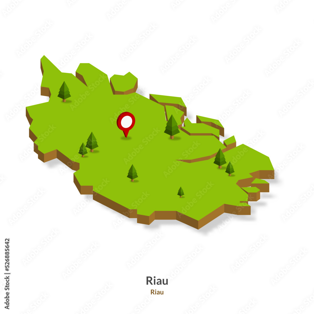 Isometric Map of Riau Province, Indonesia. Simple 3D Map. Vector ...