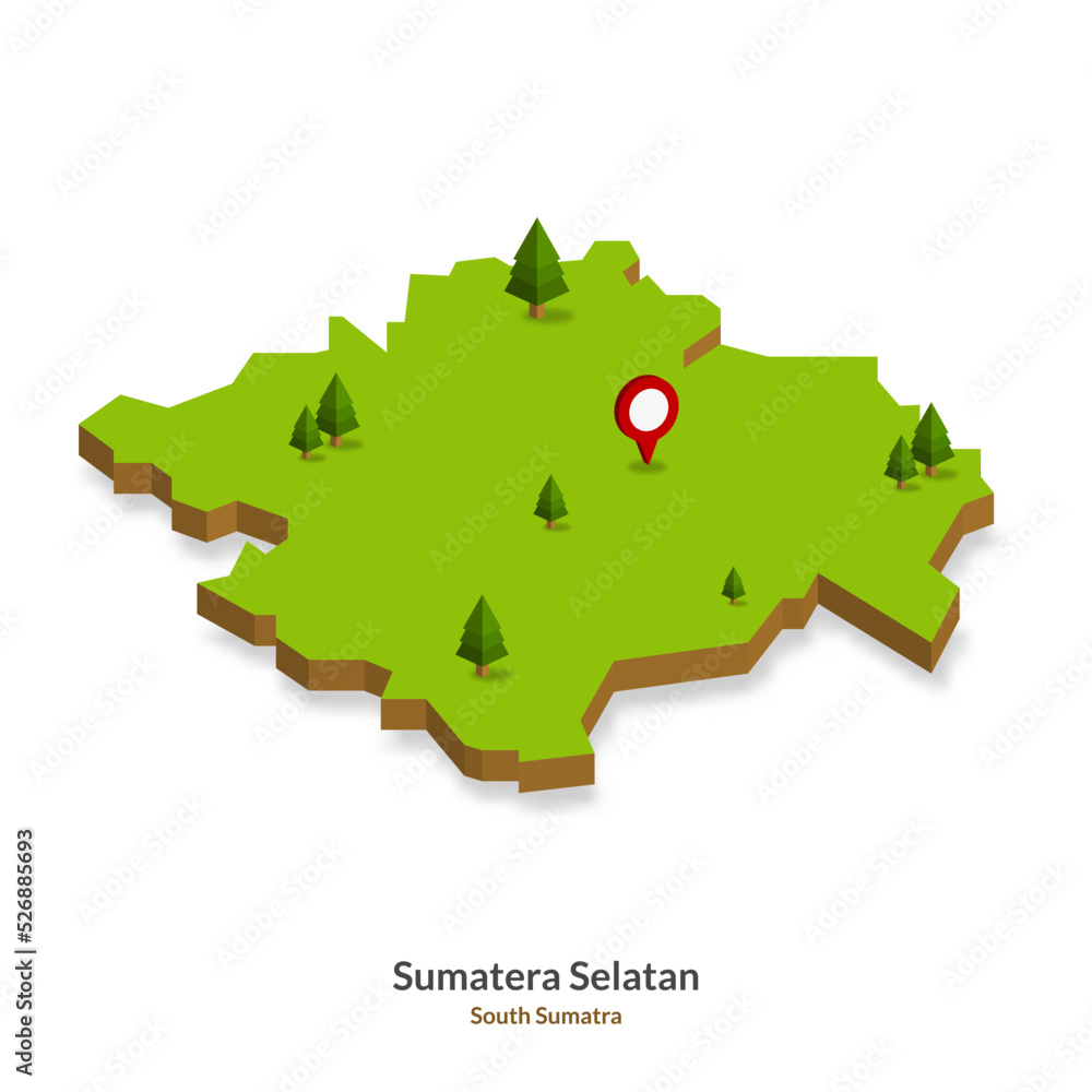 Isometric Map of South Sumatra Province, Indonesia. Simple 3D Map ...