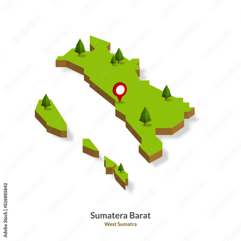 Isometric Map of West Sumatra Province, Indonesia. Simple 3D Map ...