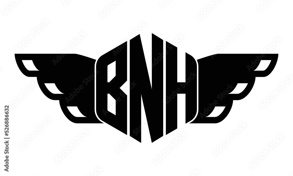 BNH three-letter butterfly iconic logo design vector template | polygon ...