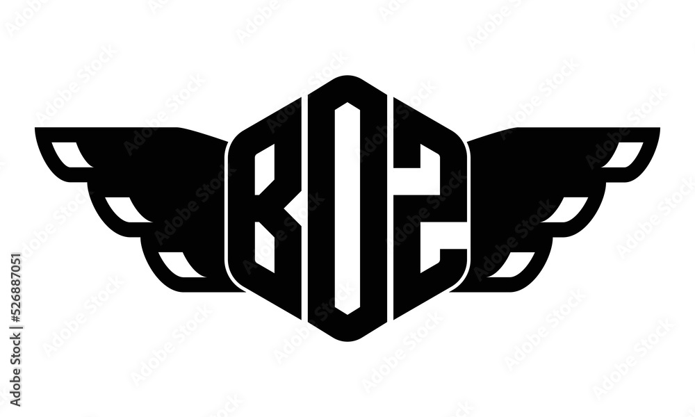 BOZ three-letter butterfly iconic logo design vector template | polygon ...