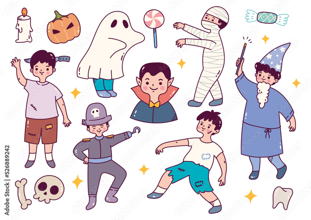 Cartoon Boy Wearing Halloween Costume Doodle Clip Art Vector ...