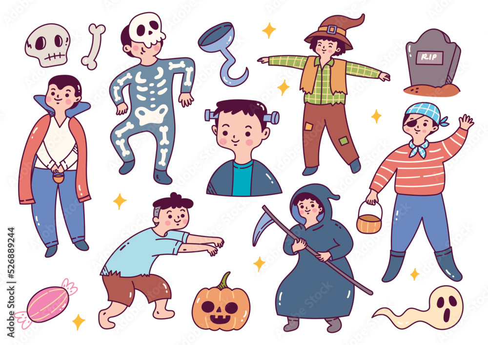 Cartoon Boy Wearing Halloween Costume Doodle Clip Art Vector ...