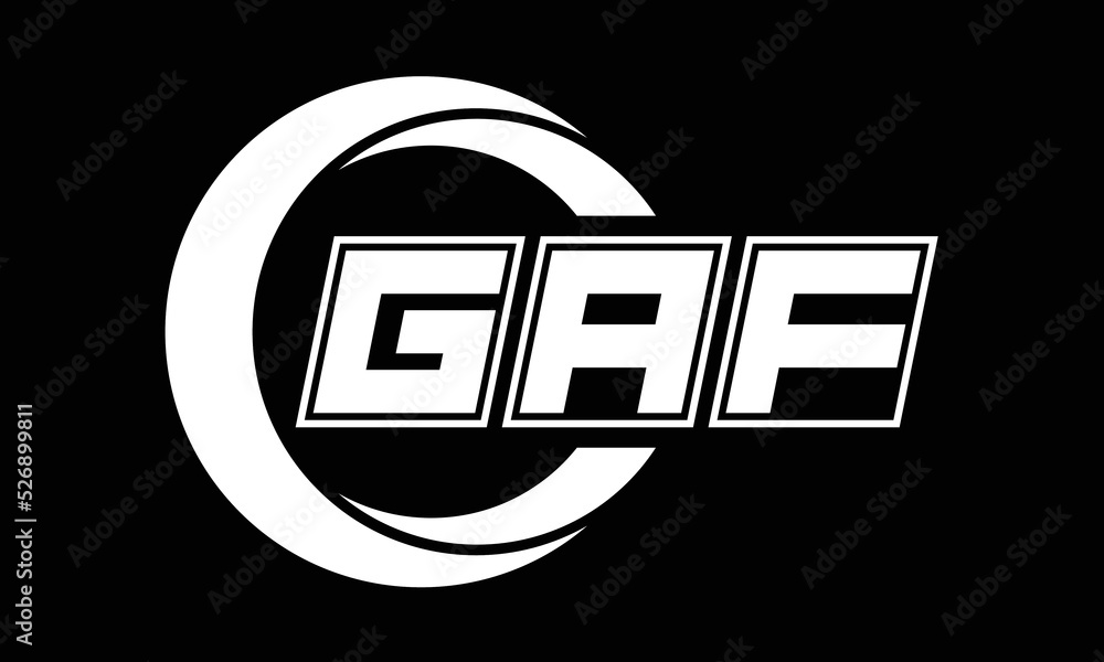 GAF three-letter circle logo design. custom font black and white logo ...