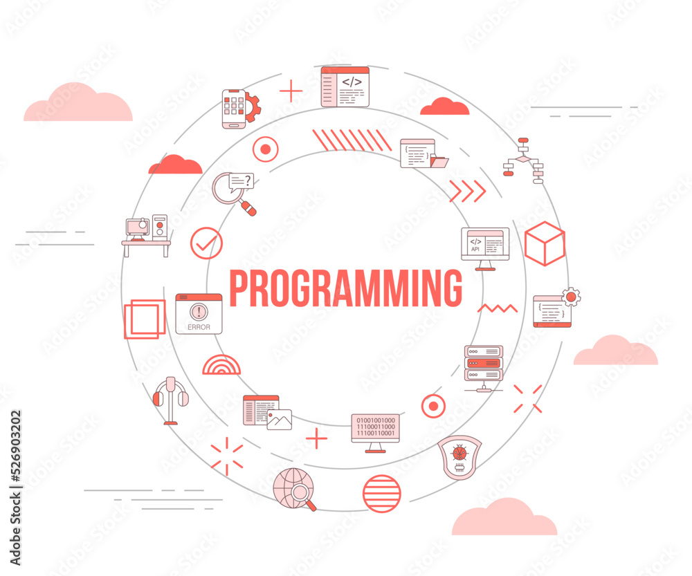 Vetor de programming concept with icon set template banner and circle round shape do Stock ...