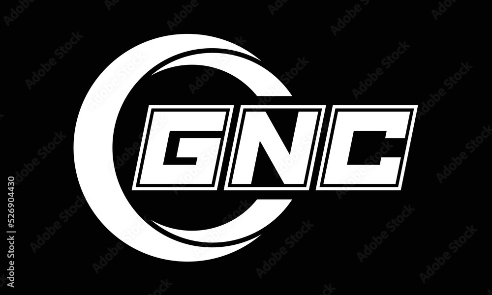 GNC three-letter circle logo design. custom font black and white logo ...