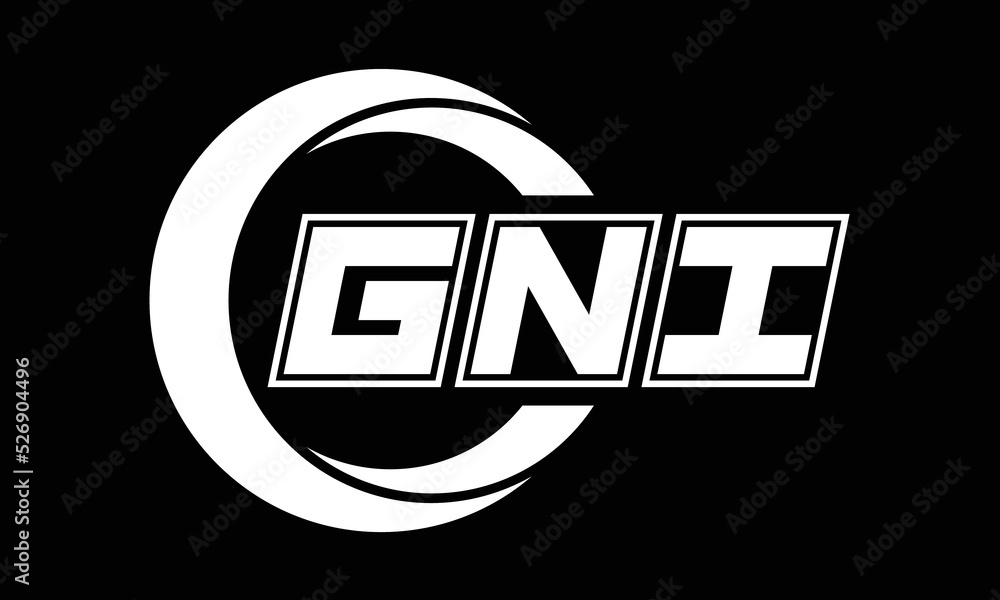 GNI three-letter circle logo design. custom font black and white logo ...