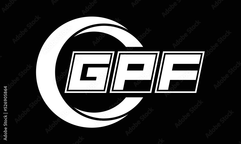 Vetor de GPF three-letter circle logo design. custom font black and ...