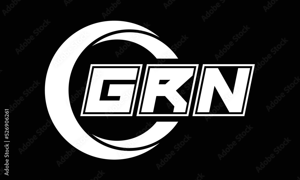 GRN three-letter circle logo design. custom font black and white logo ...