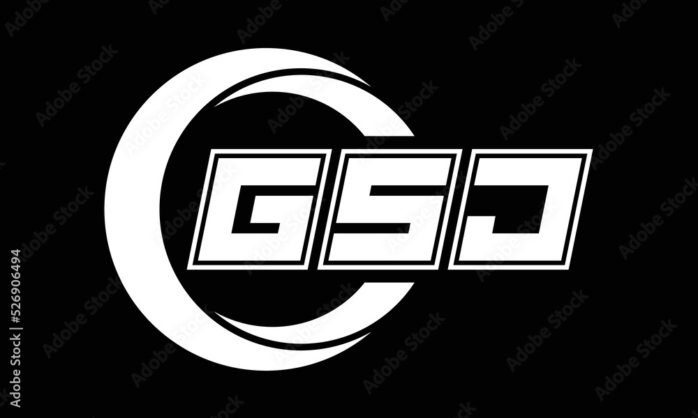 GSJ three-letter circle logo design. custom font black and white logo ...