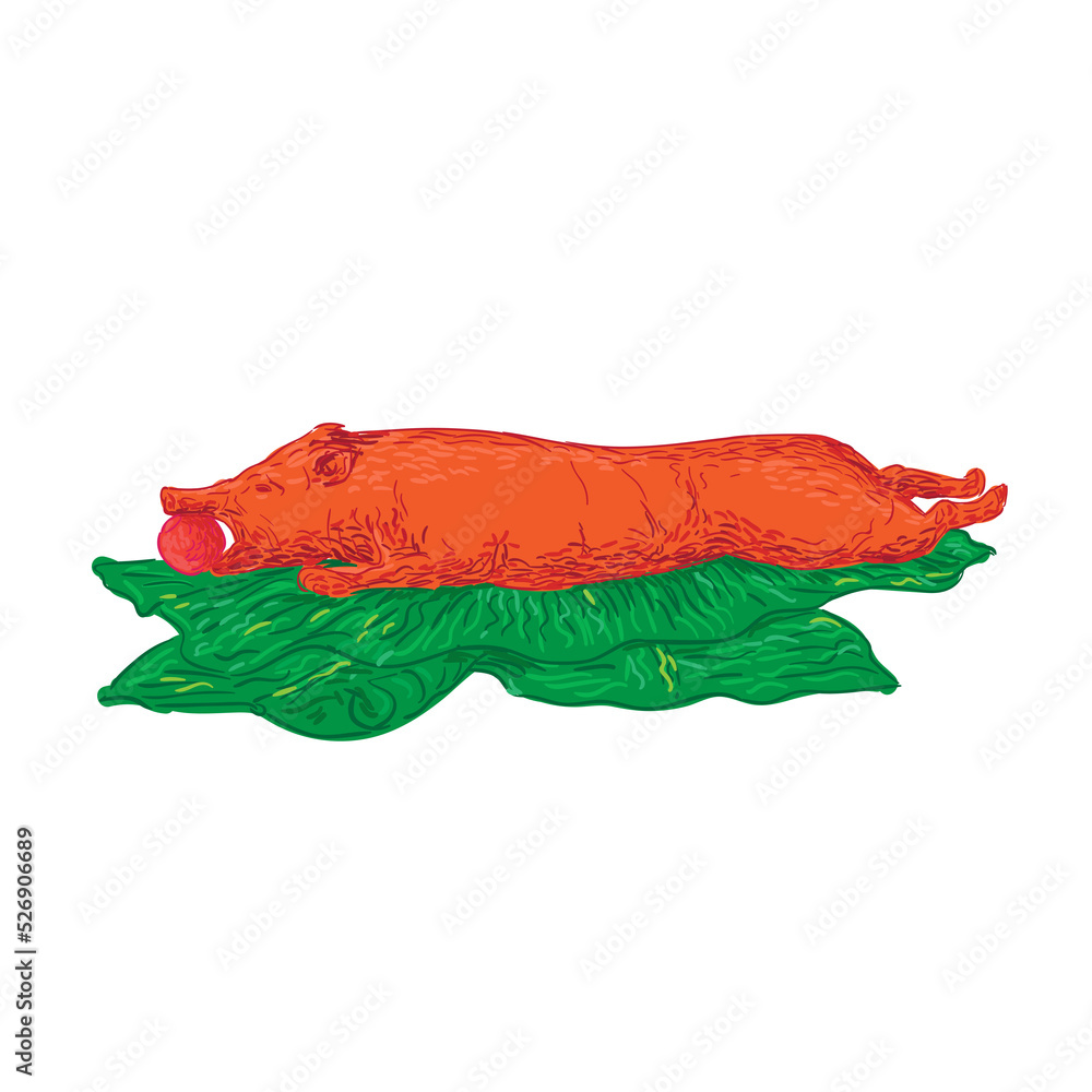 Roast Pig Lechon Banana Leaves Drawing Stock Illustration | Adobe Stock