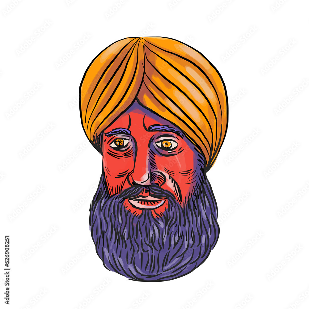Sikh Turban Beard Watercolor Stock Illustration | Adobe Stock