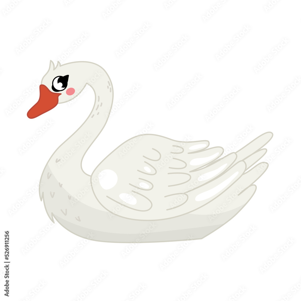 Vector illustration of cartoon cute swan isolated on white background ...