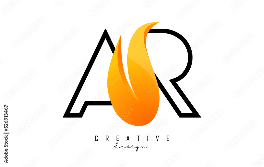 Outline Vector illustration of abstract letters AR A R with fire flames ...