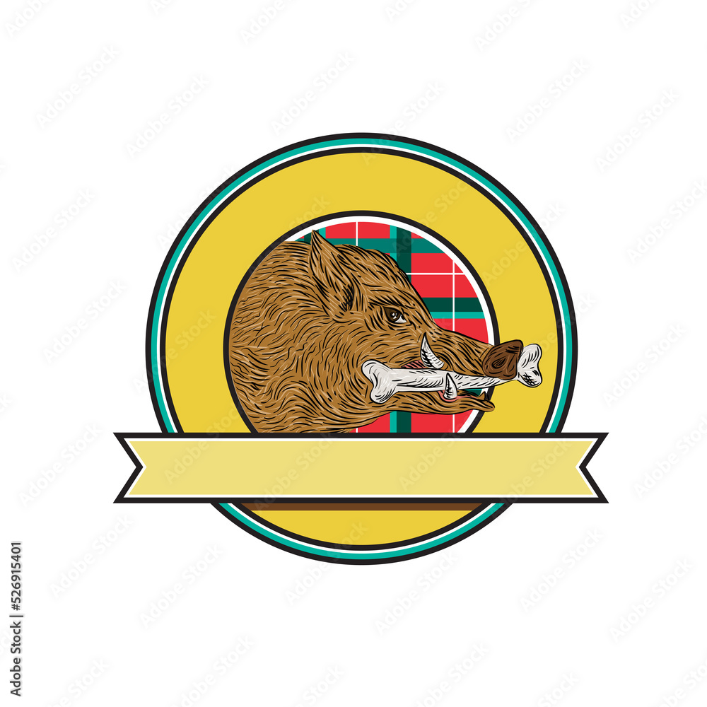 Wild Boar Razorback Bone In Mouth Circle Drawing Stock Illustration ...