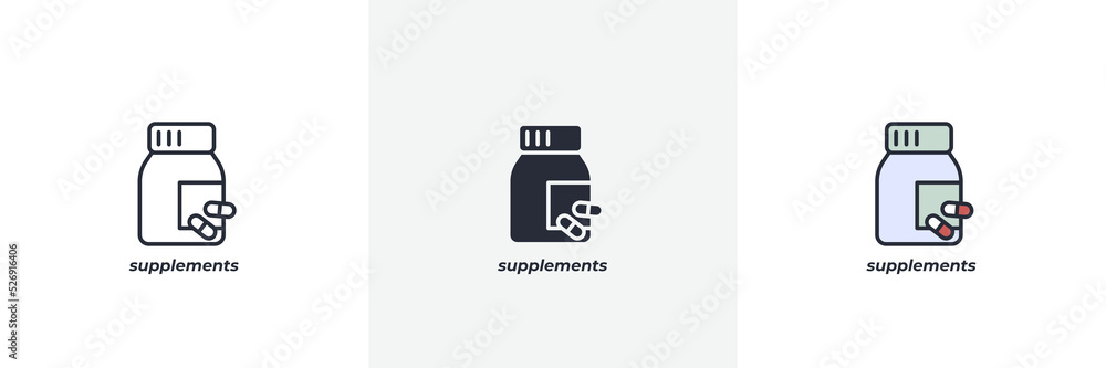 supplements icon. Line, solid and filled outline colorful version ...