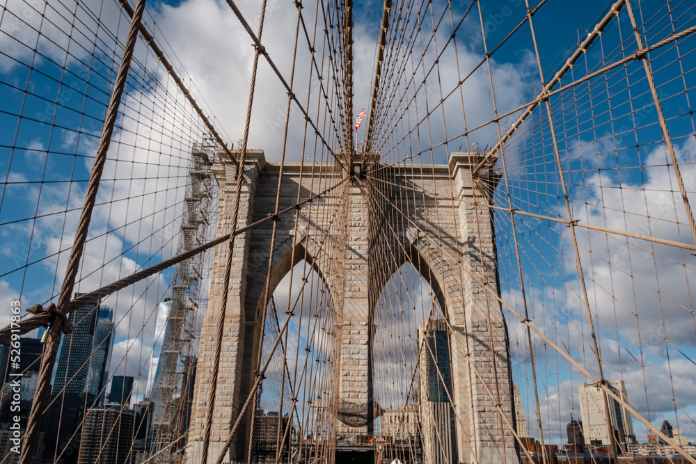 Brooklyn Bridge, Manhattan, New York City, USA. Famous Skyline of ...
