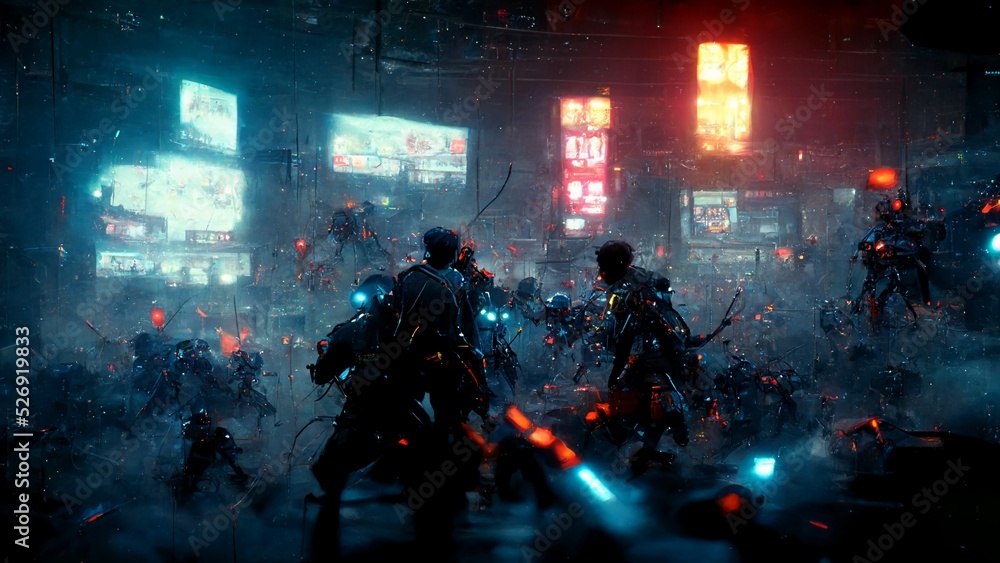 futuristic battlefield fight scene cyberpunk lights HD rendering ...