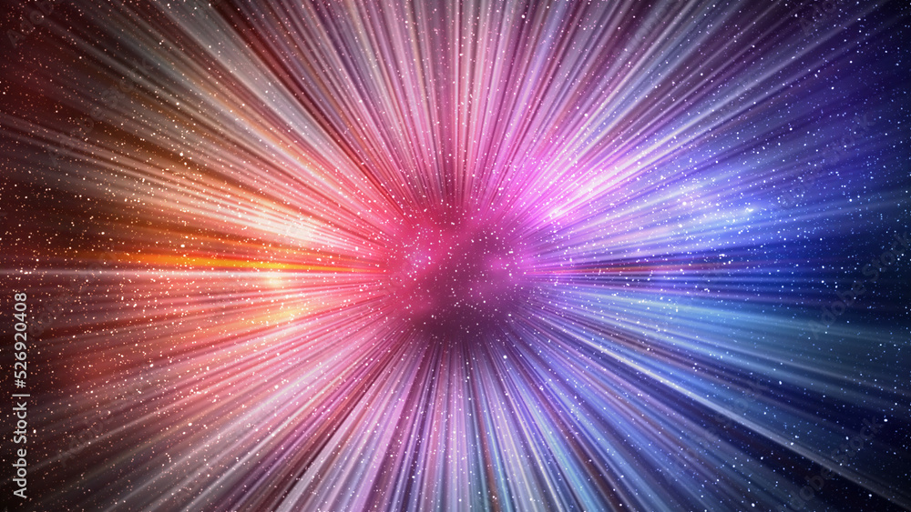 Hyperspace speed effect in night starry sky. Bright blue and red galaxy ...
