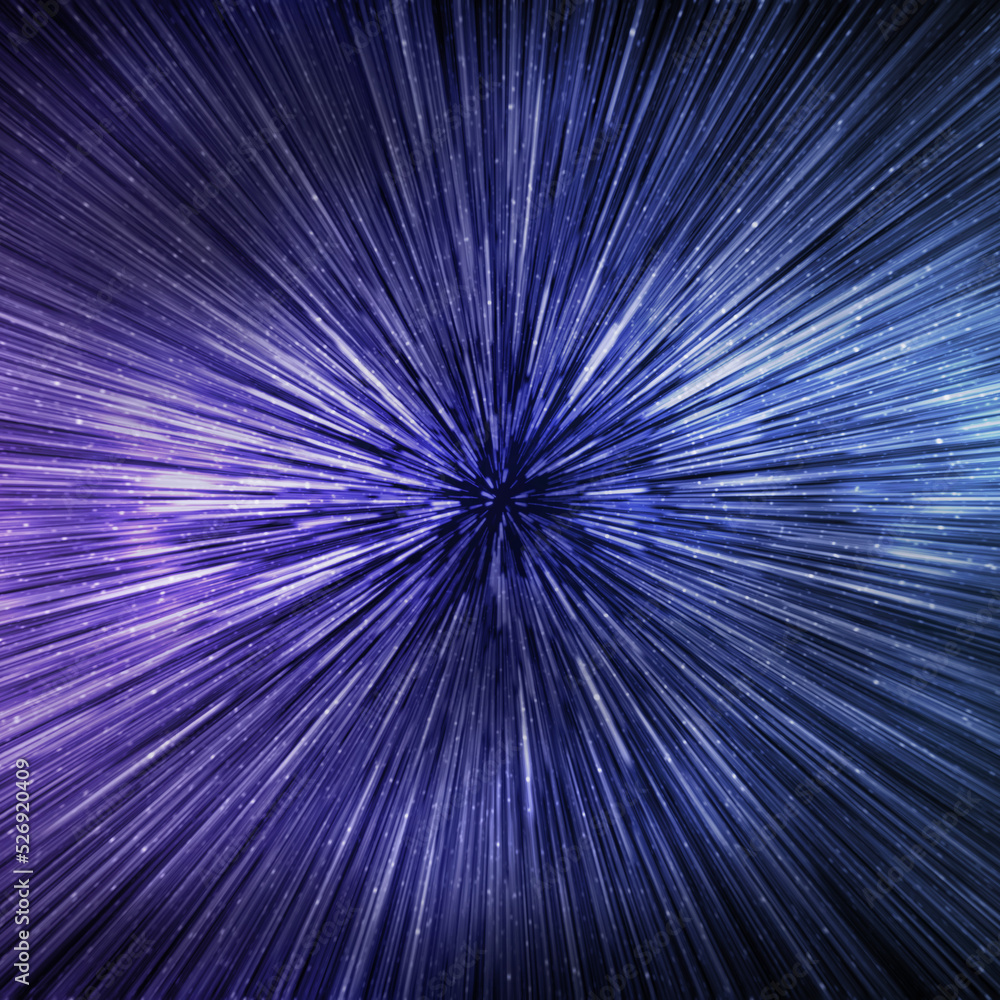 Hyperspace speed effect in night starry sky. Bright blue galaxy, square ...