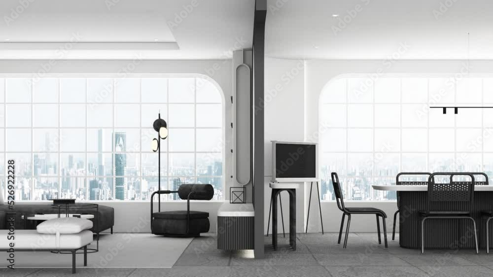 dark interior in art minimalist style in the living dining bedroom ...