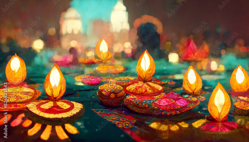 illustation of Diwali festival of lights tradition Diya oil lamps ...