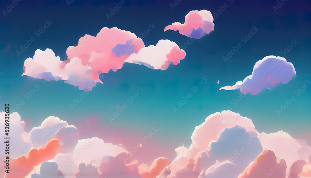 Minimal sky with clouds. Cloudy day, digital painting. Simple, elegant ...