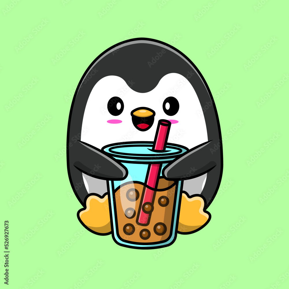 Cute Penguin With Boba Milk Tea Cartoon Vector Icon Illustration. Flat ...
