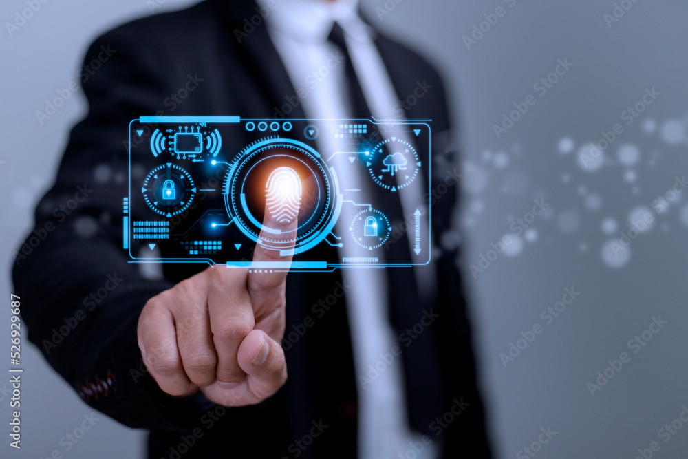 Technology fingerprint scan provides security. digital transformation ...