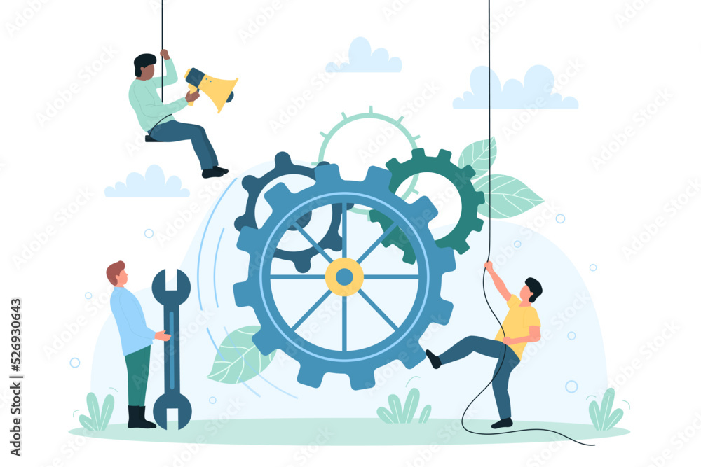 Maintenance and repair service with tiny technicians vector ...