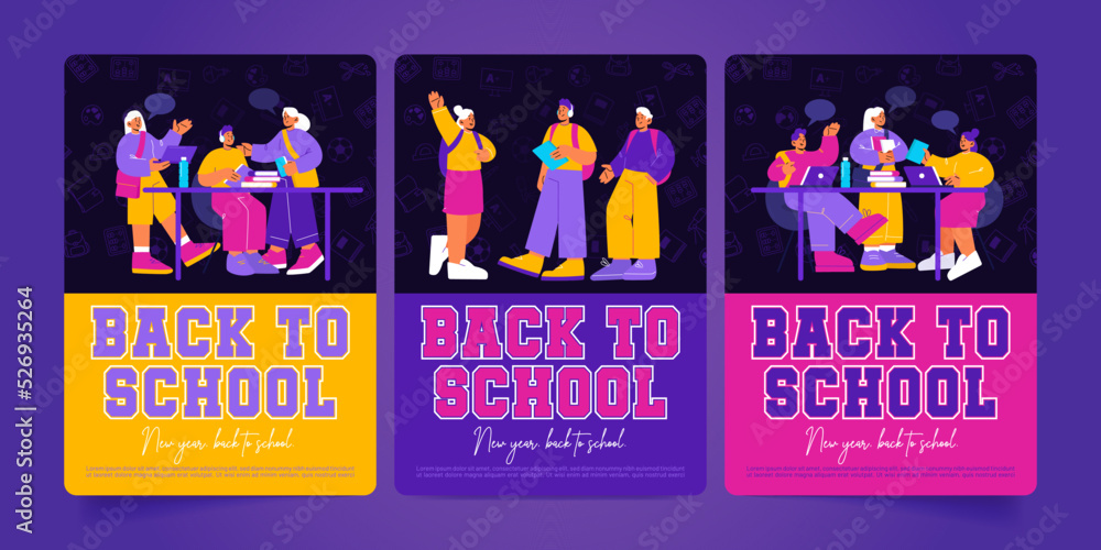 Back to school posters with students studying and prepare for exams ...