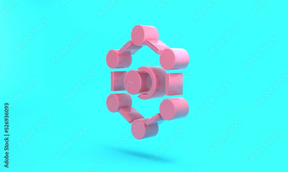 Pink Molecule icon isolated on turquoise blue background. Structure of ...