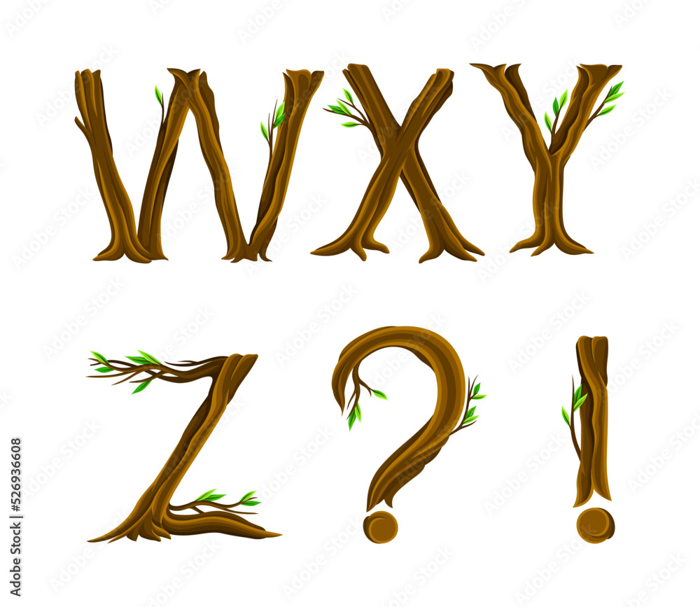 Forest Alphabet and Punctuation Marks from Tree Trunk and Branches with ...