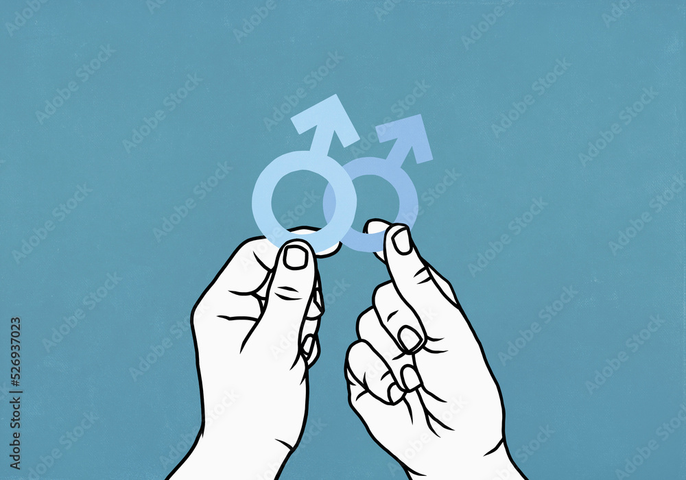 Hands holding blue male symbols Stock Illustration | Adobe Stock