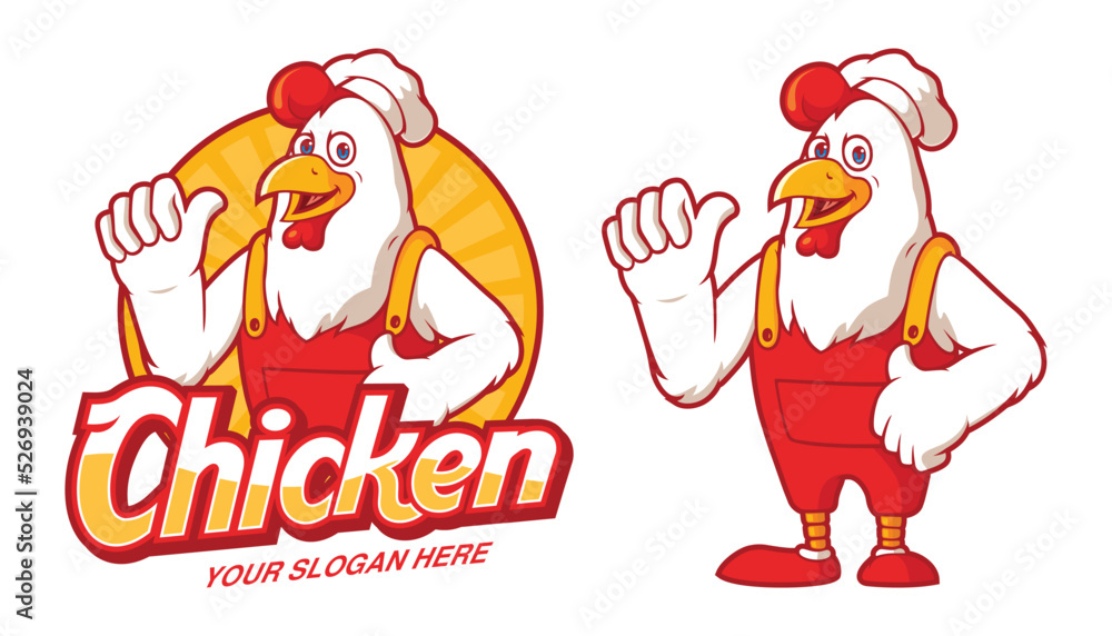 Delicious chicken logo template, with funny chicken cartoon character ...