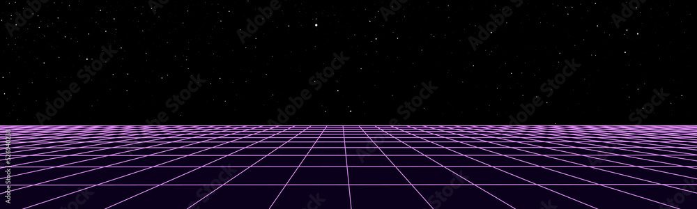Digital retro perspective grid 1980s style. Futuristic cyber surface ...