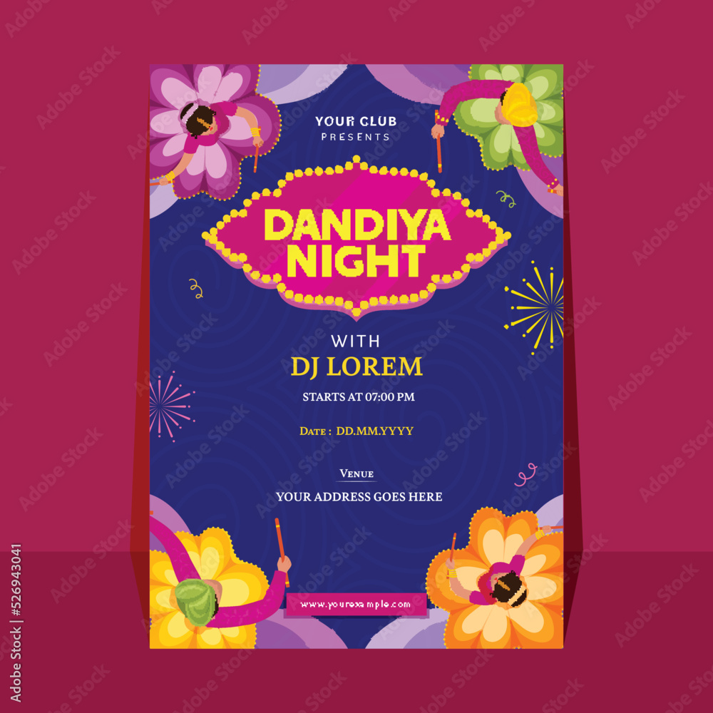 Dandiya Night Party Invitation Card With Top View Of Indian Young ...